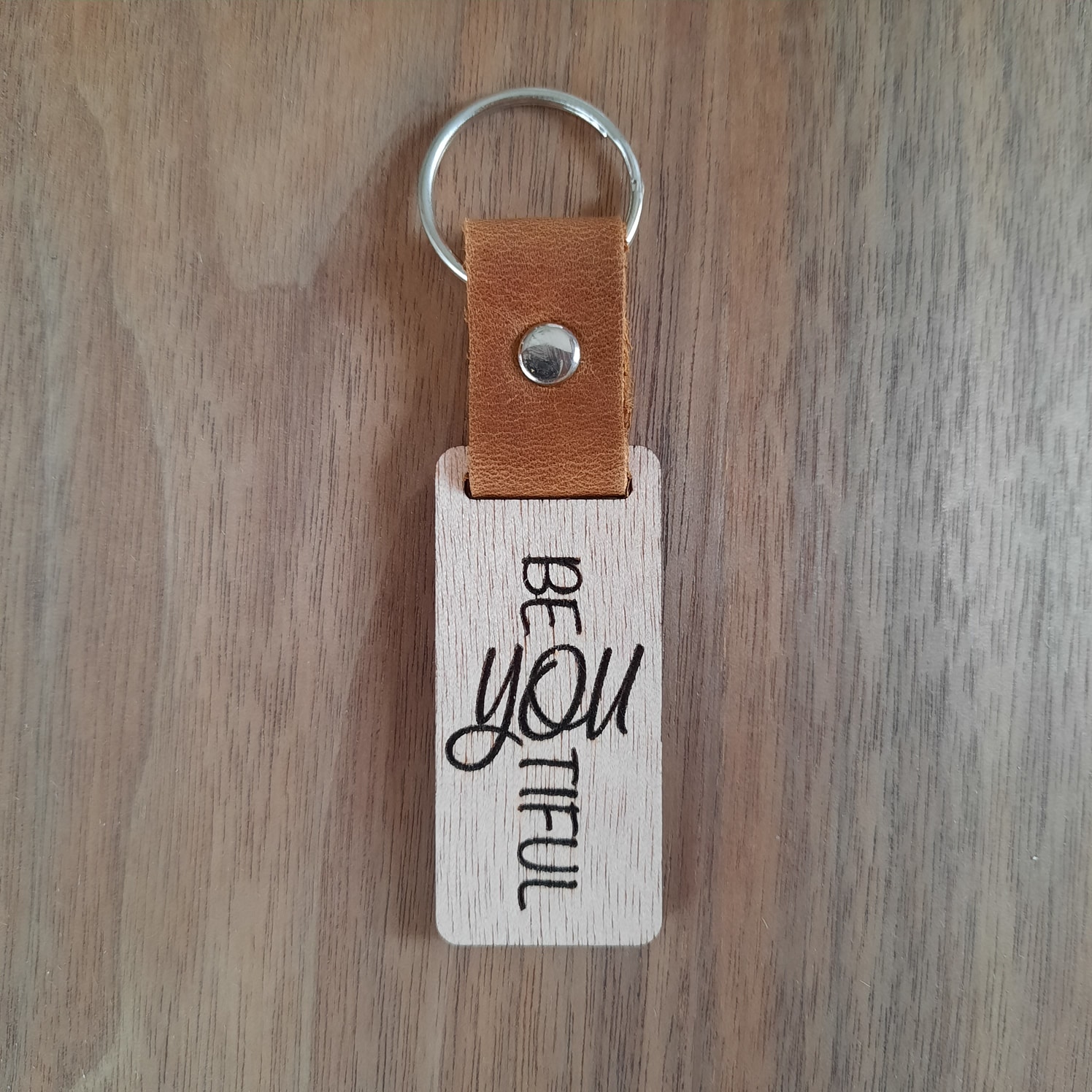 Engraved Keyring With Leather Strap (BeYOUtiful) - WonderTree